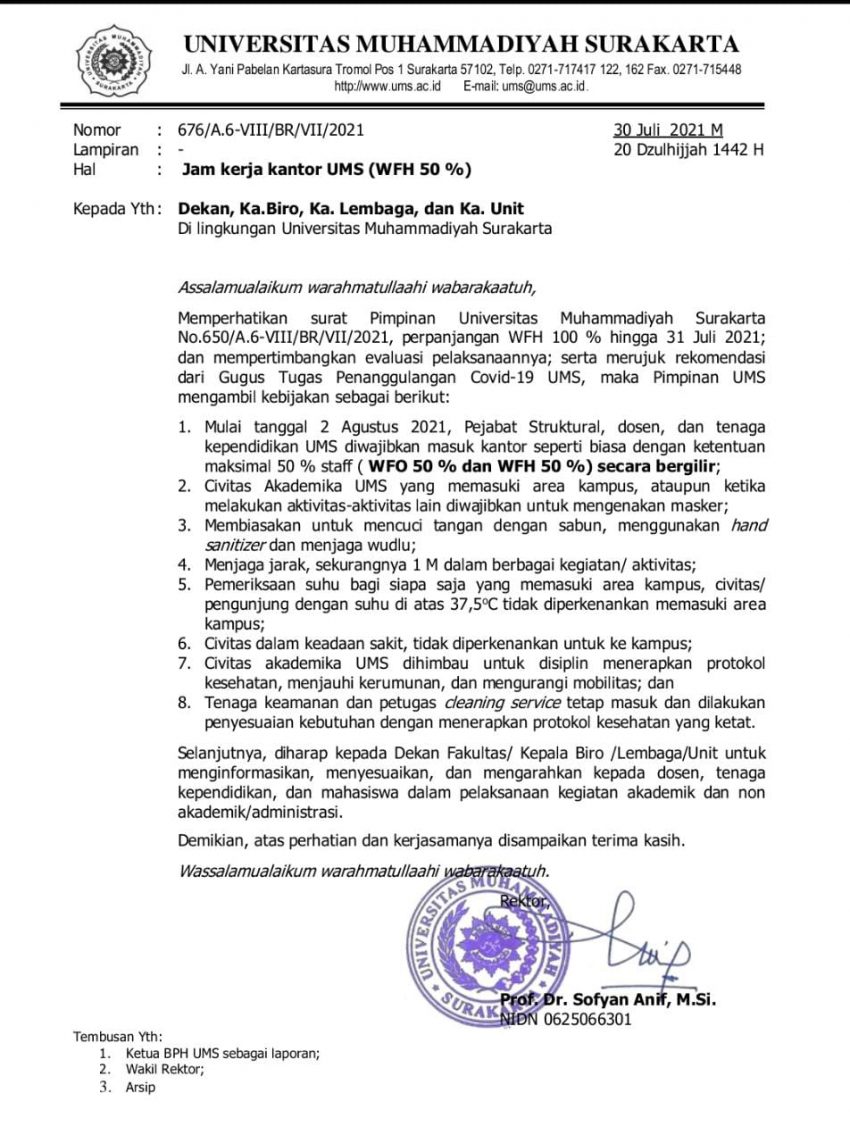 Jam Kerja Kantor UMS WFH 50% – Prodi Akuntansi FEB UMS